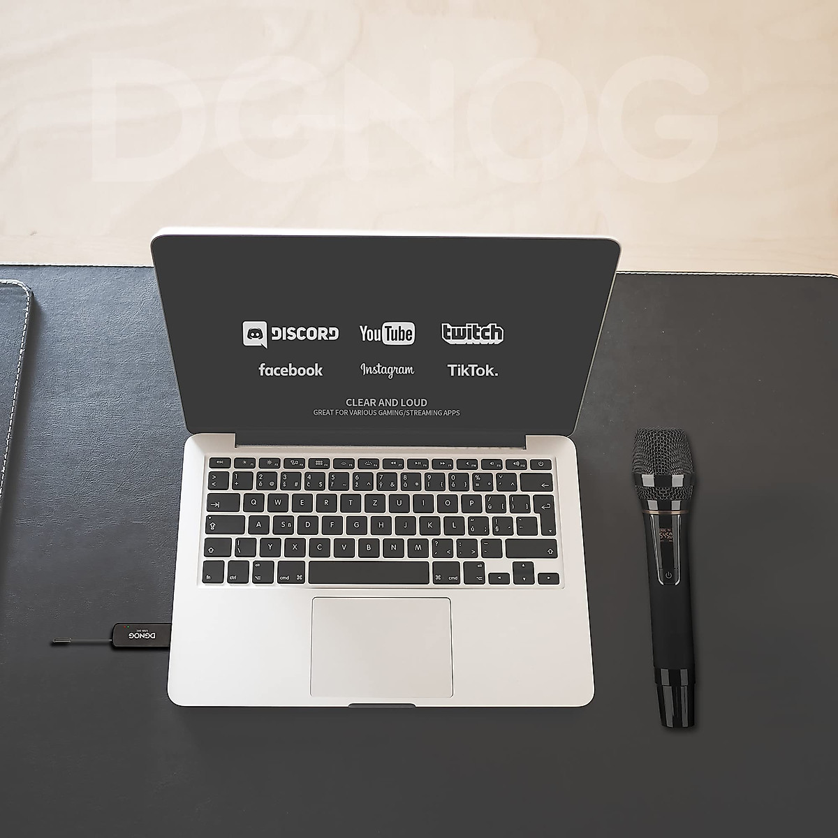 USB Wireless Microphone, Computer UHF Dual Handheld Dynamic Mic System with USB Receiver, 100ft Range for Home Singing, Karaoke, PC,TV,Active Speaker