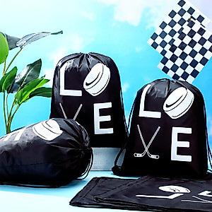 Sinmoe 20 Pcs Hockey Drawstring Bag Hockey Gift Bags Field Hockey Bag for Hockey Party Favors(Black and White, Classic)