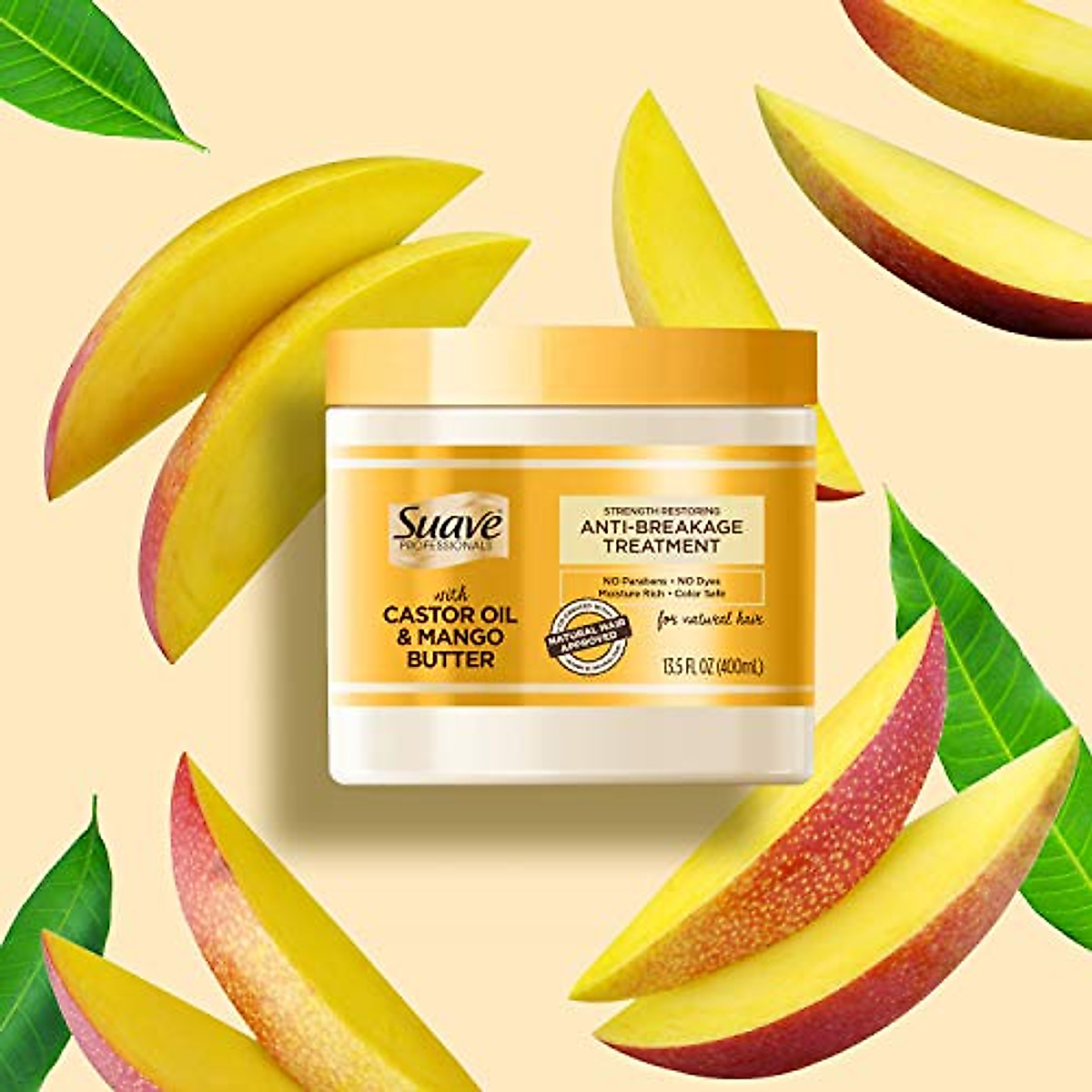 Suave Professionals Dry Hair Mask Hydrating Hair Mask For Natural Hair Castor Oil & Mango Butter No Parabens, No Dyes, Moisture Rich, Color Safe 13.5 oz
