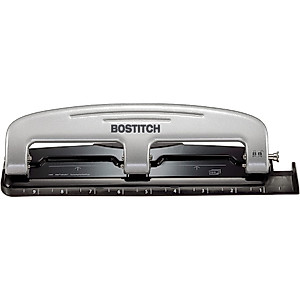 Bostitch Office Three-Hole Punch, Silver/Black (2101), 12 Sheet Black
