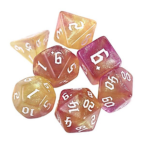 7-Die Iridescent Glitter Polyhedral Two-Tone Dice Set D4 D6 D8 D10 D% D12 D20 for DND Enthusiast RPG Adventurer(Zijin)