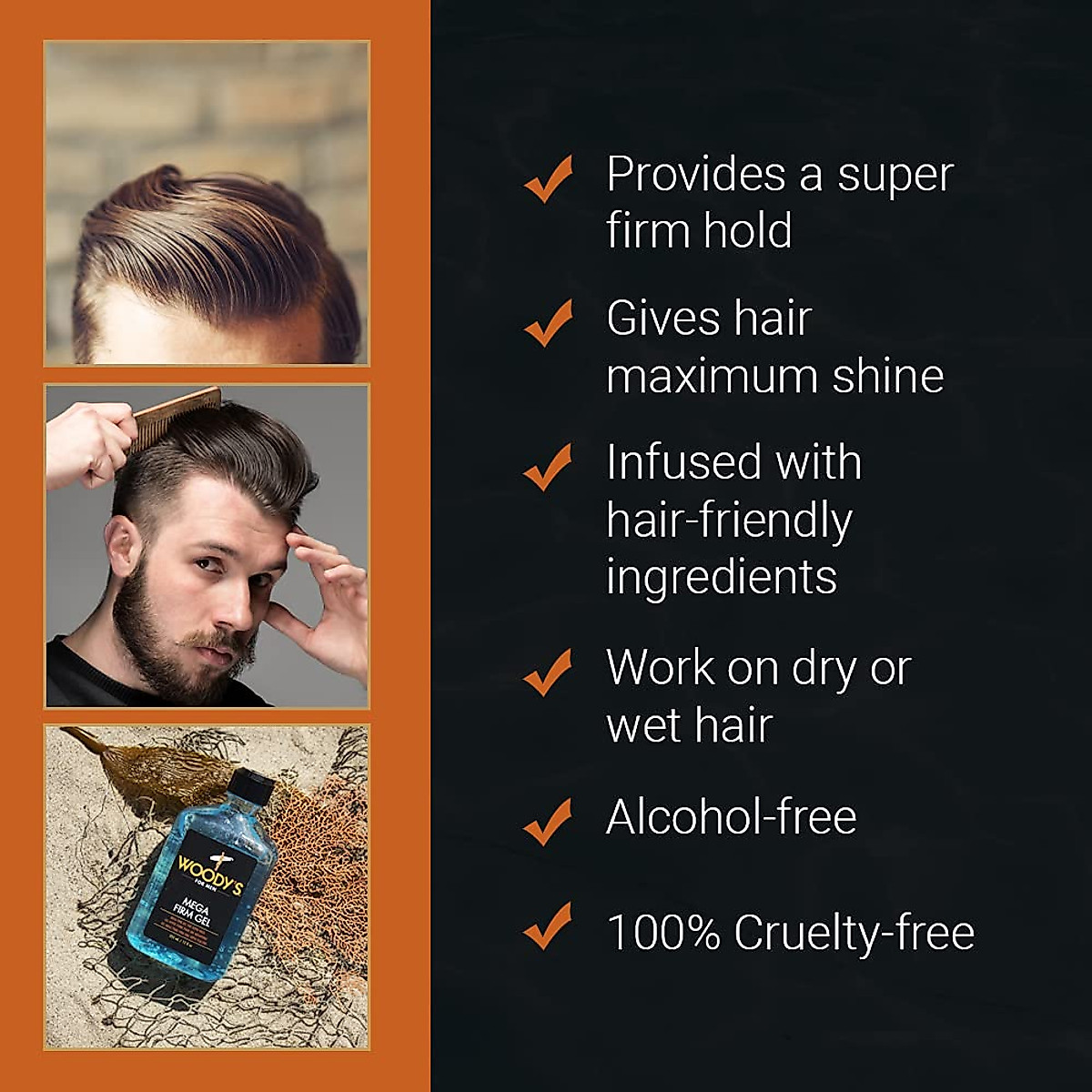 Woody's Mega Firm Hair Styling Gel for Men, Alcohol-free, Creates Body and Shine with Strong Hold Hair Gel -12 fl oz, 1 pc