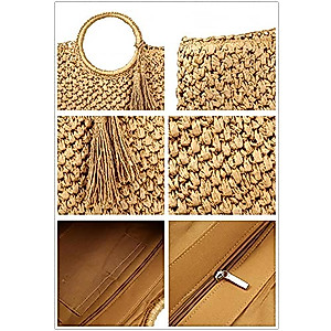 Straw Tote Bag Women Large Square Hand Woven Handbags Beach Hobo Bag for Daily Use Beach Shopping Travel (Beige)