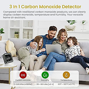 LSENLTY Carbon Monoxide Detector, High Accuracy CO Detector with Digital LCD Display, 3-in-1 Air Quality Monitor(CO, Temperature and Humidity Sensor), CO Alarm Detector for Home Kitchen Travel