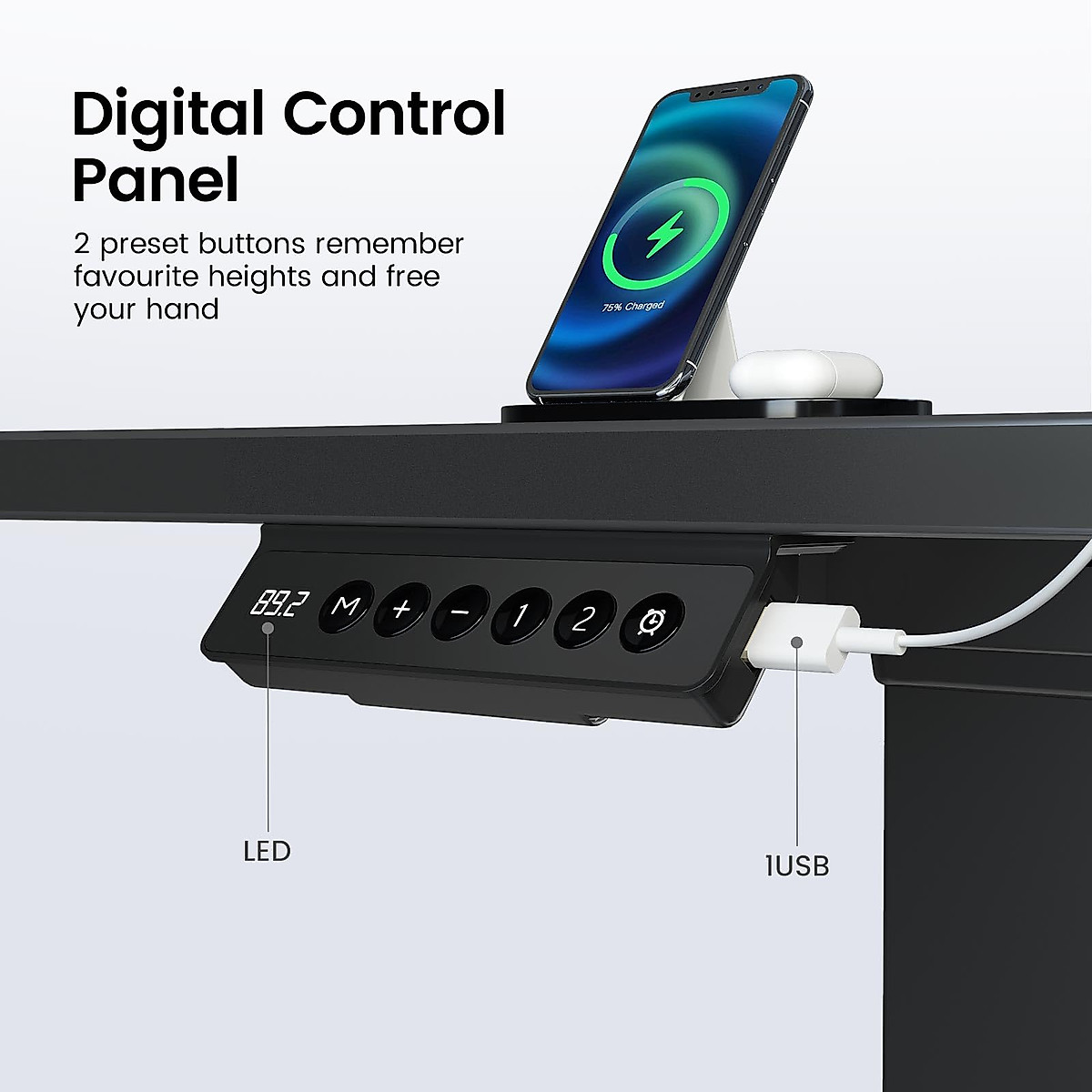 Rolanstar L Shaped Standing Desk with LED Light and Power Outlet, Dual Motor Height Adjustable Electric Standing Desk with Monitor Stand & Keyboard Tray, 61.2" Sit Stand Desk Black