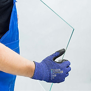 ANDANDA Cut Resistant Gloves Level 5, 3D Comfort Stretch Fit, Nitrile Sandy Finish Coated Work Gloves with Power Grip, Ideal Work Gloves for Men/Women Handle Glass, Sharp Metal, Blue(L),1Pair