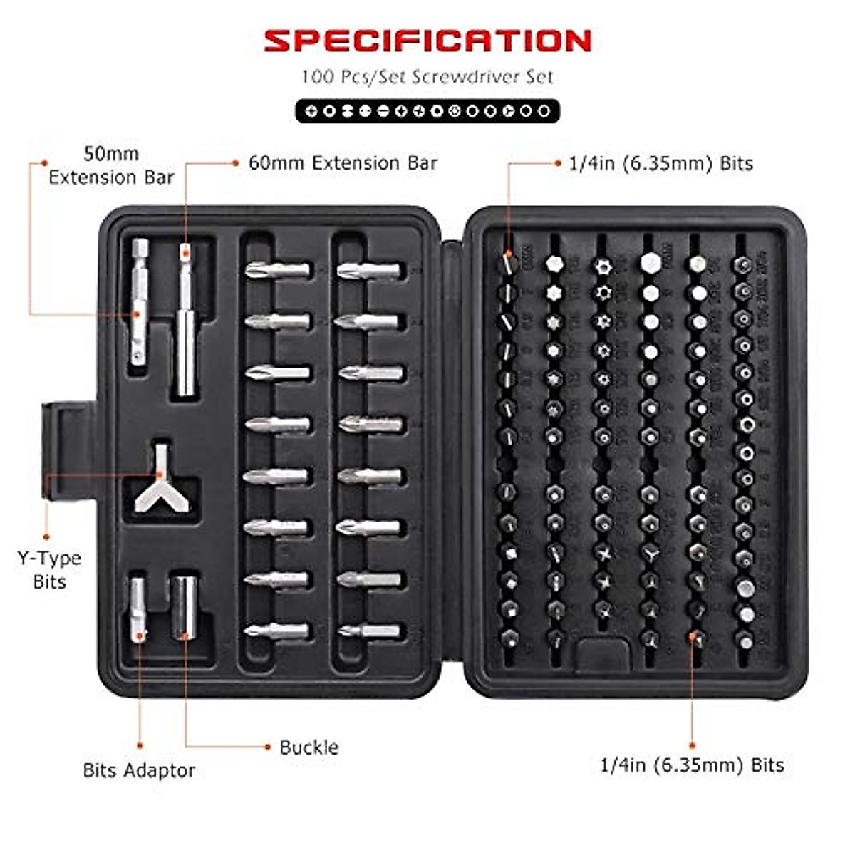 YÁSEZ Screwdriver 100 in 1 Set Precision 1/4 Inch Slotted Cross Hex Screw Nuts Bits Ratchet Handle Multifunction Hand Tool Kit