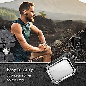 Dexnor Compatible with Airpods Pro (2019) Case Clear Hard PC & Hard Shell Protective Cover [LED Visible] [Supports Wireless Charging] 360 Full Body Skin with Keychain for Men Boys - Black