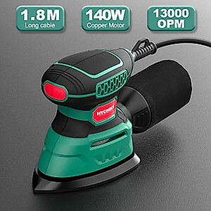 HYCHIKA Detail Sander,140W Electric Sander, up to 13000OPM, 1.2A Palm Sander Tool with 12pcs Sandpapers, with Efficient Dust Collection System, Compact Hand Sander for Woodworking.