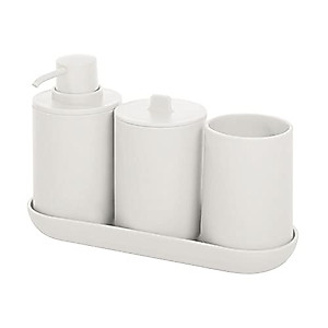 iDesign 4-Piece Recycled Plastic Bathroom Accessory Set, The Cade Collection – 9.75" x 4.125" x 6.5", Coconut