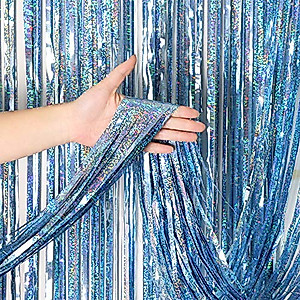 CYLMFC Foil Fringe Curtains Party Decorations - 2 Pack 3 x 8ft Tinsel Backdrop for Party Photo Backdrop Wedding Bridal Shower Bachelorette