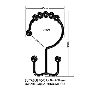VMVN Shower Curtain Hooks Rings, Rust Resistant Shower Curtain Rings Metal Hook Double Glide Rollers, Shower Hooks for Bathroom Shower Curtain Rods,Set of 12