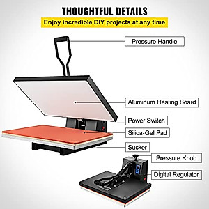 VEVOR Heat Press Machine, 16x24in / 40x61cm, Clamshell Sublimation Transfer Printer Teflon Coated, Digital Precise Heat Control, Silicone Sponge Powerpress for T-Shirt Bag Pad Pillow
