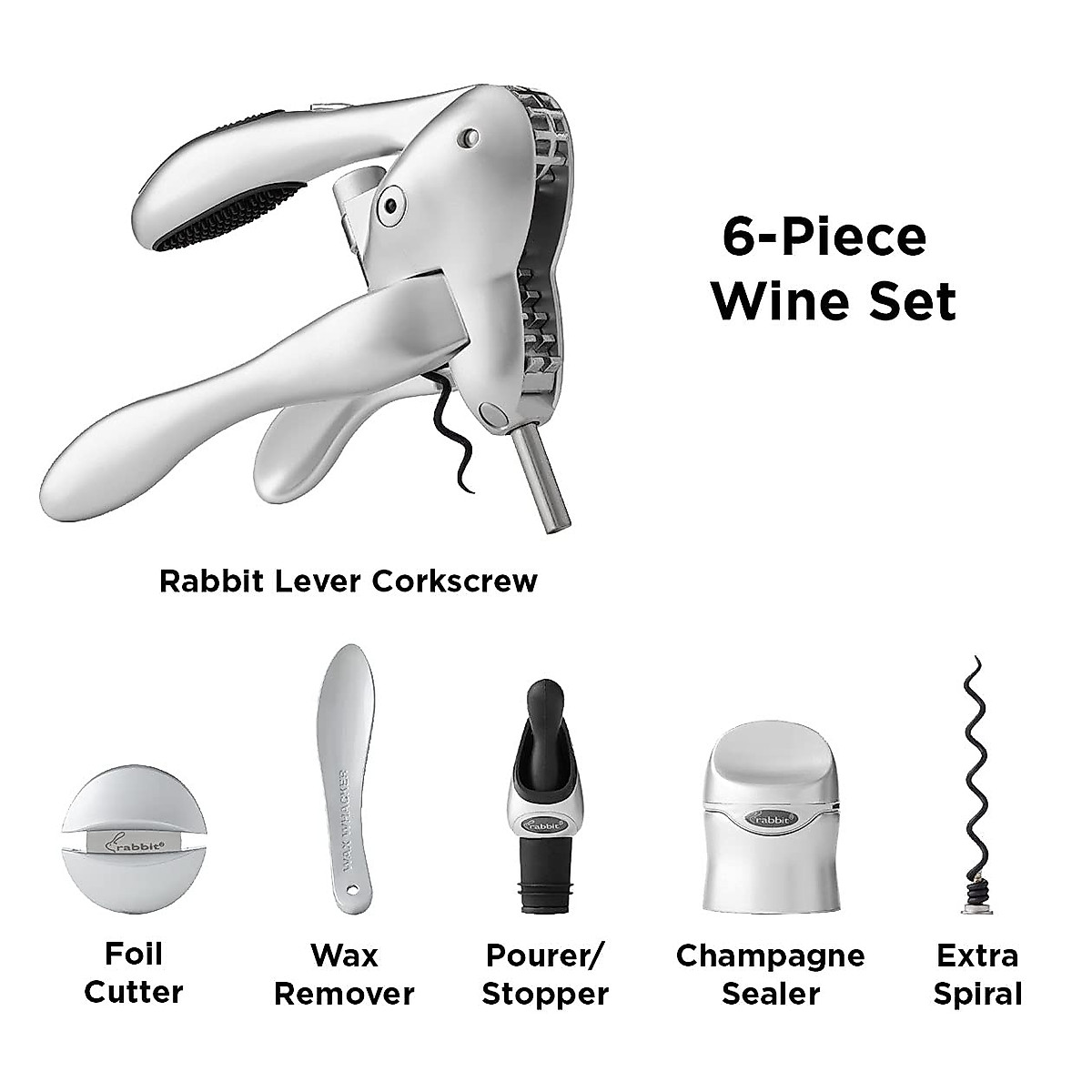Rabbit 6-Piece Wine Tool Kit, Set, Silver