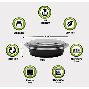 Meal Prep Container Reusable with Lids [25 Set- 24oz] Round Ideal-Lunch Container, Food Prep Containers, Food Storage Bento Box, Portion Control | Stackable | Microwave | Dishwasher | Freezer Safe.