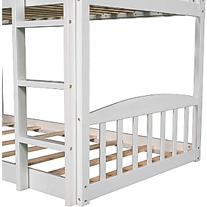 DNYN Twin Size Loft Bed with Slide for Kids Bedroom,Twin-Over-Twin House Shaped Bunkbeds w/Safety Guardrails & Roof Design,Easy Assemble & No Box Spring Need & Space Saving Design, White