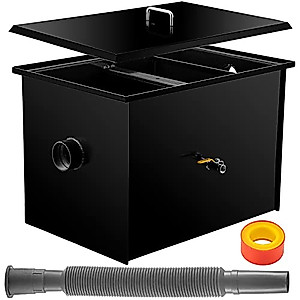 VEVOR 14 LB Commercial, Carbon Steel 7 GPM, Interceptor Side Water Inlet, Under Sink Grease Trap for Restaurant Canteen Factory Home Kitchen, Black