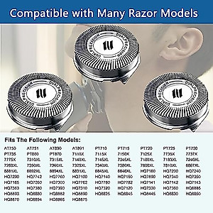 HQ8 Replacement Heads Compatible with Philips Electric Shavers, HQ8 Replacement Razor Blades Fit for Norelco Aquatec HQ8 Series Shaving Head, OEM HQ8 Heads Upgraded for PT730 AT880 AT811, 6-Pack
