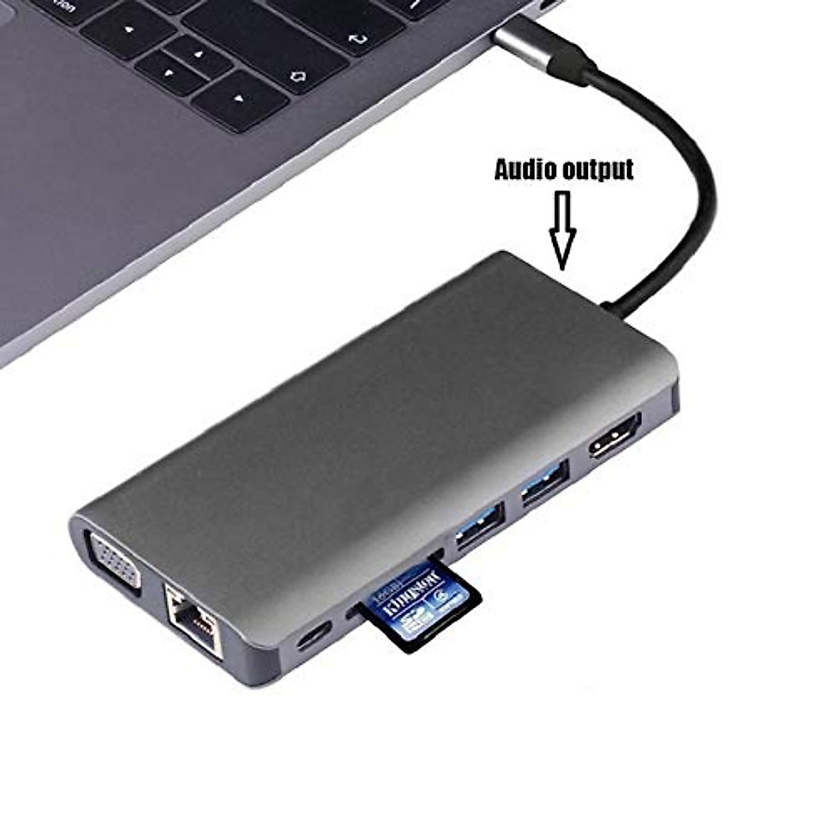 XUNMAIFHB Portable Docking Station,Type-c Expansion Dock to hdmi+VGA+ Network Port 8-Port hub PD + HDMI + VGA + Audio + USB3.0 2 + SD + RJ45 Fast Transmission