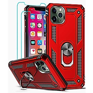 LeYi Compatible with iPhone 11 Pro Phone Case with [2Pack] Tempered Glass Screen Protector, [Military-Grade] Protective Phone Cover Case with Magnetic Ring Kickstand for iPhone 11 Pro 5.8 inch, Red