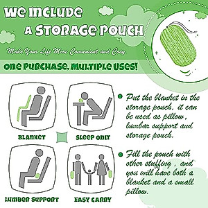 Bnuitland Light Green Flannel Throw with Storage Pouch,300GSM Super Soft Fleece Stripe Pattern Sofa Blanket for Babys and Kids, Lightweight Cozy Bed Throw for Home Decor All Season