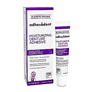 Dr. B Dental Solutions, Adhesadent Moisturizing Denture Adhesive, ADA Seal of Acceptance Denture Grip Paste 2.4 oz