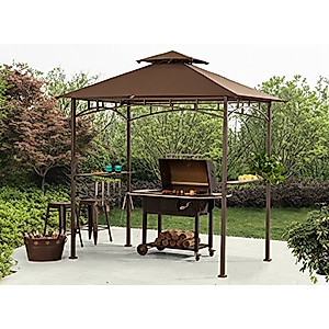 Coen L-GG001PST-F 8' X 5' Soft Top Brown Double Tiered Canopy 4Pcs Led Gazebo Grill
