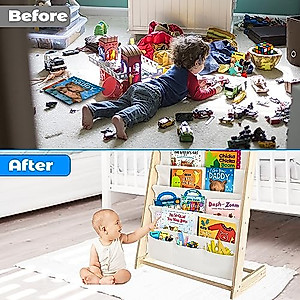 EXPERLAM Kids Book Shelf, 5-Tier Wood Kids Book Rack Storage Bookshelf, Kids Sling Bookshelf for Kids Room Toddler Baby Bedroom Living Room, Beige…