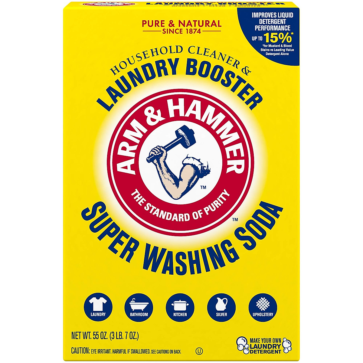 Arm & Hammer Super Washing Soda Detergent Booster & Household Cleaner, 55oz.