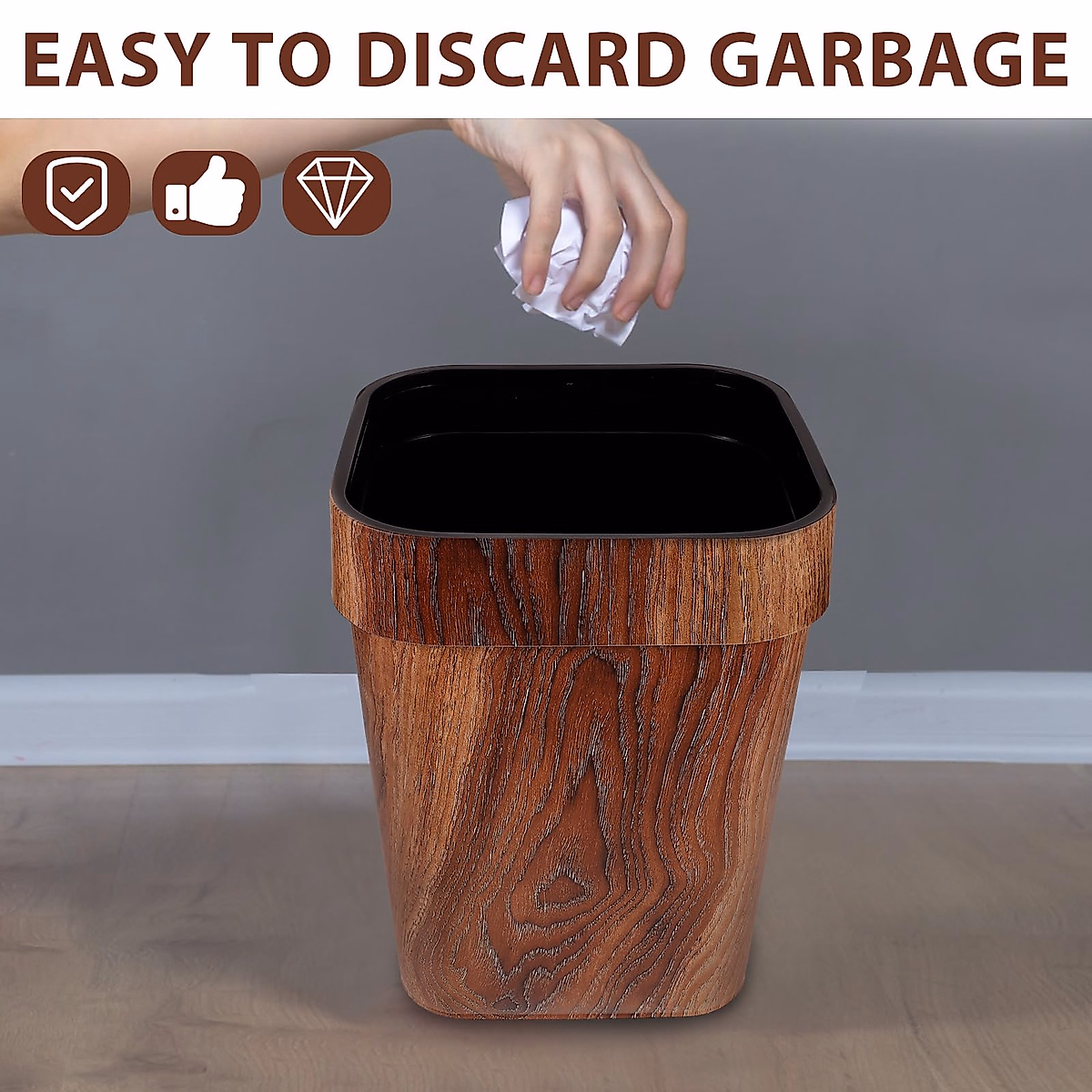 Cabilock Bathroom Trash Can, 14.0 liters, Polypropylene, Square, Light Brown