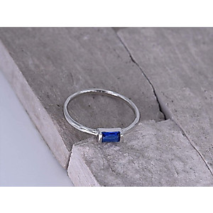 BLOSSOM & HUE CZ Stacking Ring [ .925 Sterling Silver ] - Size 8 - Dainty Vintage Stackable Baguette Blue CZ Band
