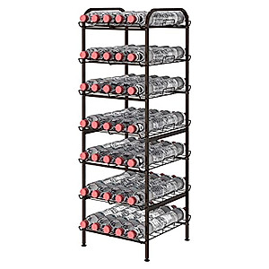 CASAVIDA 7-Tier Water Bottle Organizer, Free Standing Metal Water Bottle Storage Rack Shelf, Adjustable Water Bottle Holder Multifunctional Storage Shelves for Kitchen Pantry Food Storage, Bronze