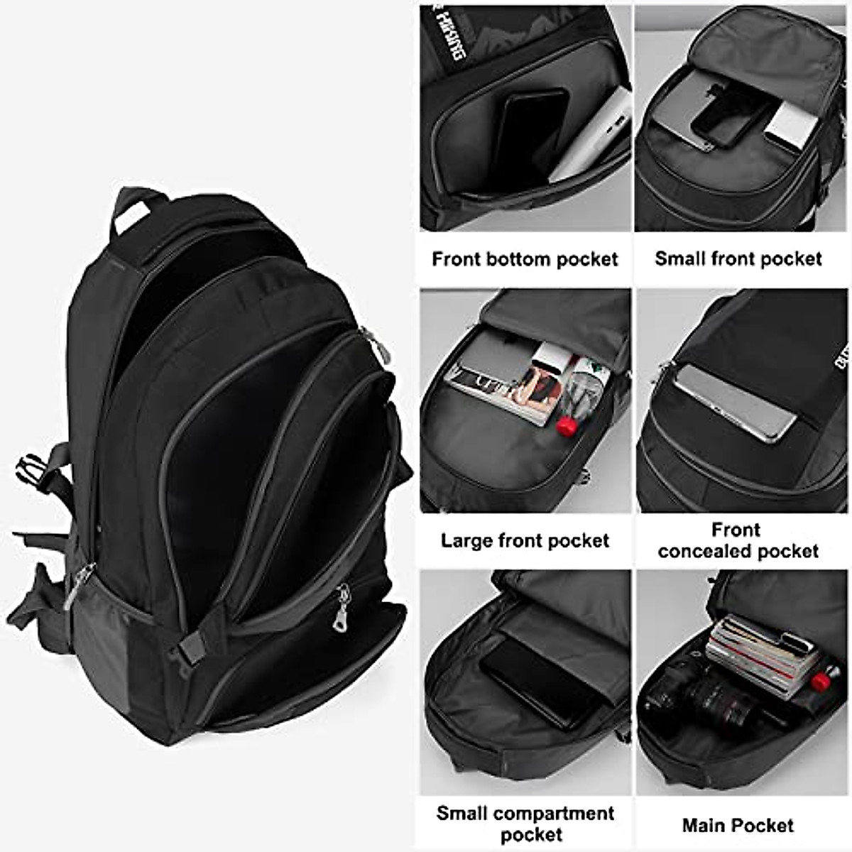 Brecirh 60L Waterproof Hiking Backpack, Lightweight Camping Backpac, Travel Backpack for Women Men Climbing Camping Outdoor (Black)