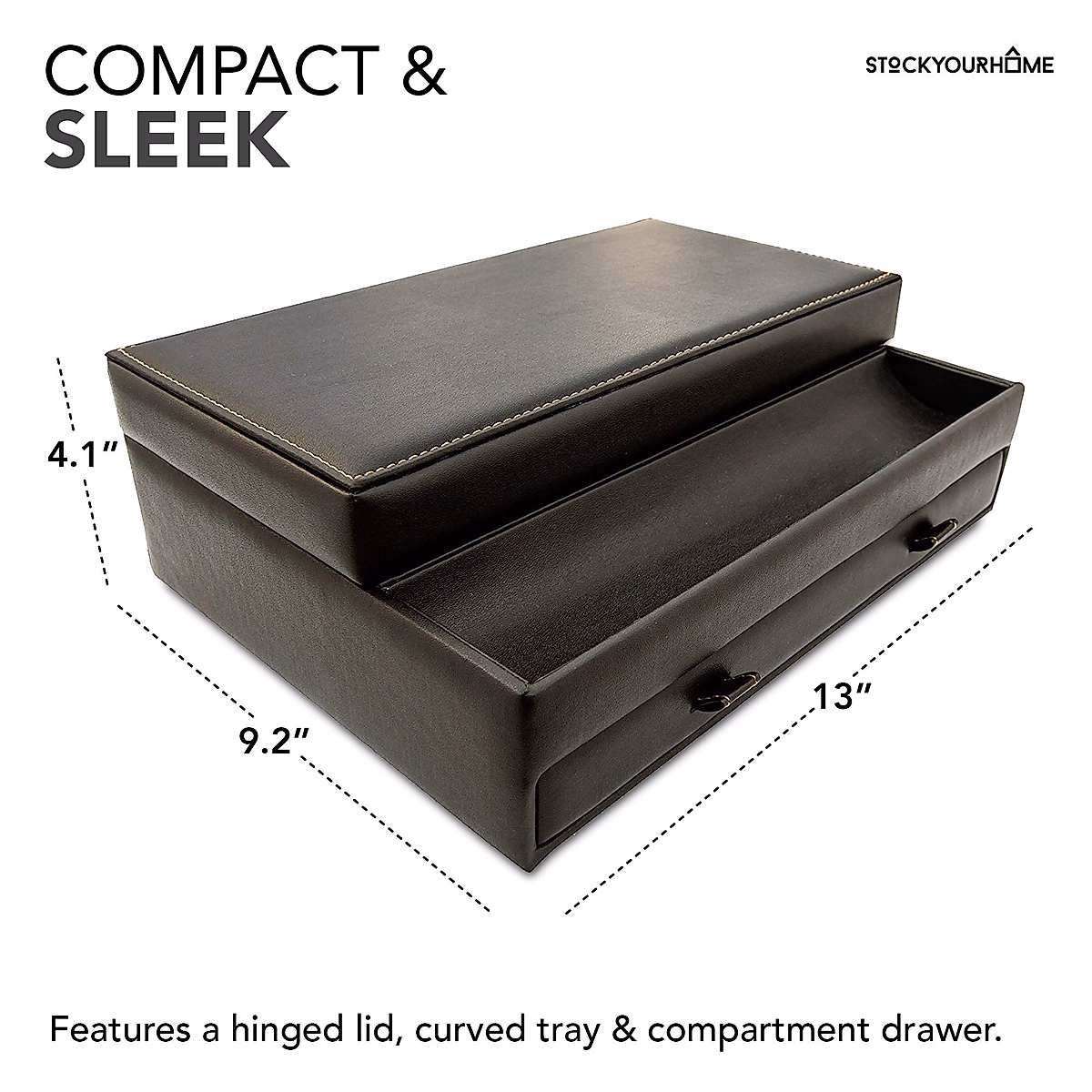 Stock Your Home Mens Valet Tray, Men's Jewelry Box, Night Stand Organizers and Storage, Bedside Table Organizer, Watch Box for Dresser, Faux Leather (Black & Beige)