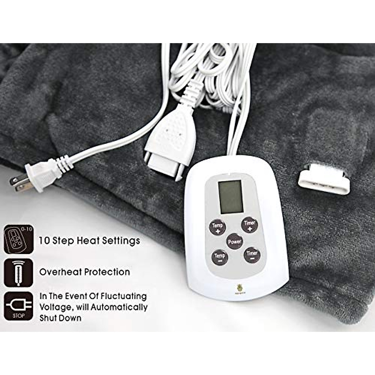 Marquess Electric Blanket Queen Size, Sherpa Flannel Heated Blanket with Dual Control, 10 Heat Settings, Automatic Shut Off Adjustable, Machine Washable (Grey, Queen)