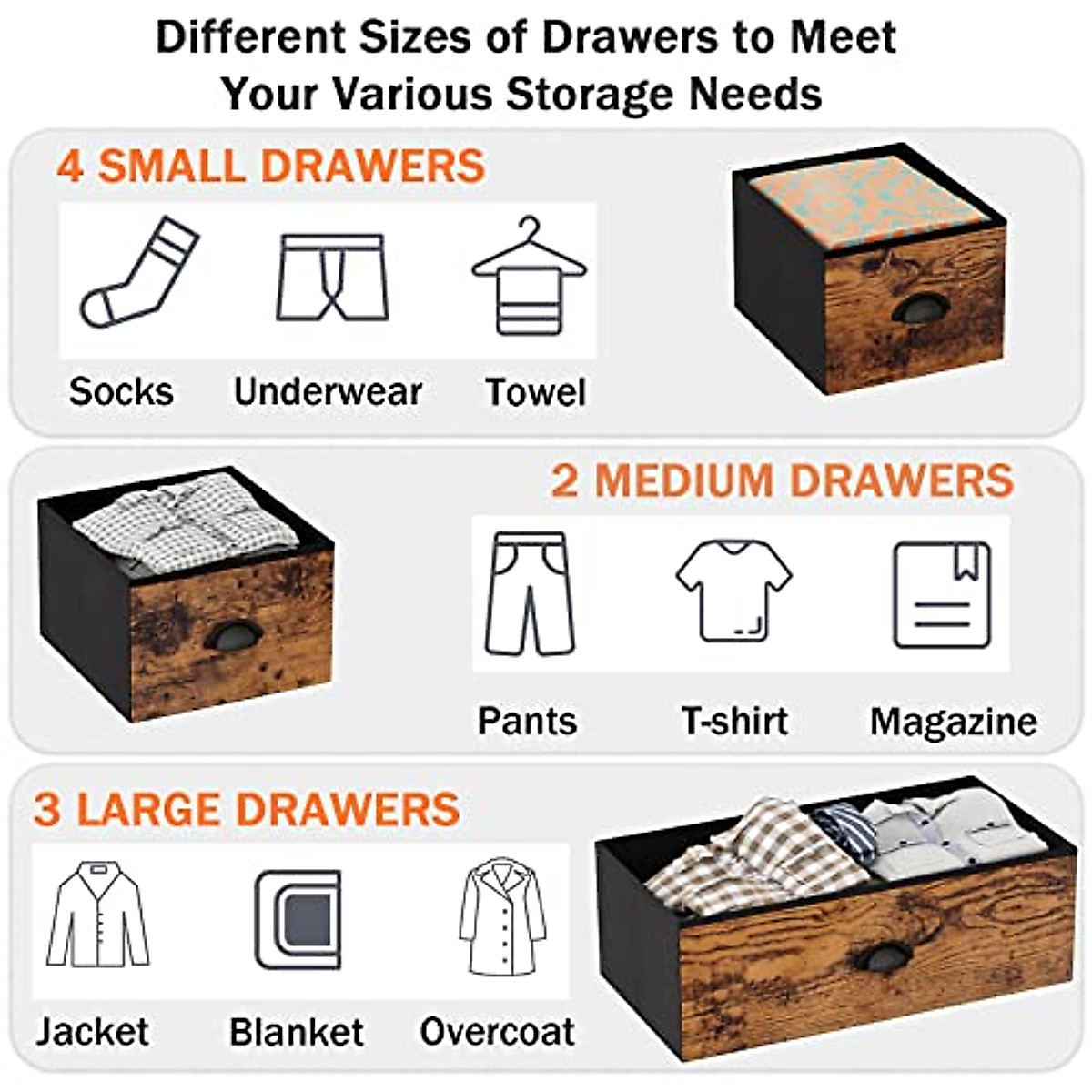 Furnulem 9 Drawer Dresser Large with Shelf, Tall Closet Storage Organizer for Bedroom, Fabric Storage Dresser, Wooden Top, Living Room, Entryway-Industrial Style (Rustic Brown, 31.5"x11.4"x39.8")