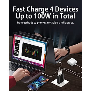 Hyphen-X 100W USB C Charger, GaN Fast Type C PD Charging Station for MacBook Pro Air 16in 14in 2021 13inch 2022, iPhone 14 13 Pro, iPad Pro Air, Galaxy, XPS, USB-C Laptops and More(Black)