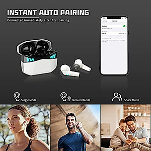 NEOQOQO Wireless Earbuds, Bluetooth 5.1 Headphones Gaming Earphones 45ms Low-Latency with Charging Case, IPX5 Waterproof Earbuds Noise Cancelling Microphone Specially Designed for Gaming