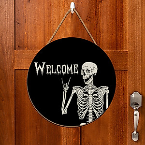 Halloween Decorations Wreath Halloween Skull Welcome Door Sign Front for Door Decoration, Rustic Wooden Holiday Decor for Front Door Porch Window Wall Farmhouse Indoor Outdoor