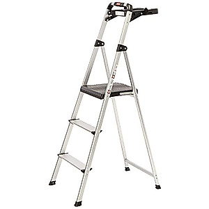 Rubbermaid RM-SLA3-T 3-Step Lightweight Aluminum Folding Step Ladder with Project Tray, 225 lb Capacity, Gray