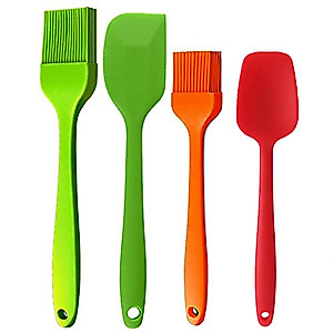 Basting Brush + Large Spatula Silicone Pastry Baking BBQ Sauce Marinade Meat Glazing Oil Brush Heat Resistant , Kitchen Cooking Baste Pastries Cakes Desserts, Dishwasher safe 4 Pack (Brush + Spatula)