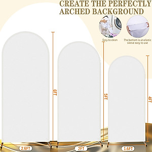 3 Pcs Arch Backdrop Cover- Spandex Fitted Round Top Wedding Arch Cover- 2 Sided Arch Stand Cover Backdrop Fabric for Wedding Birthday Banquet Decor, 4Ft & 5Ft & 6Ft (Frame Not Included)