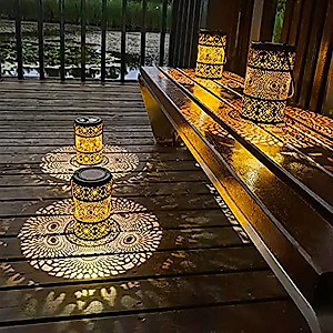VIZTY Solar Lantern, Garden Decorative Metal Hanging Solar Powered Lantern, Outdoor Waterproof LED Solar Light for Garden, Patio, Yard and Table Decoration (Bronze)