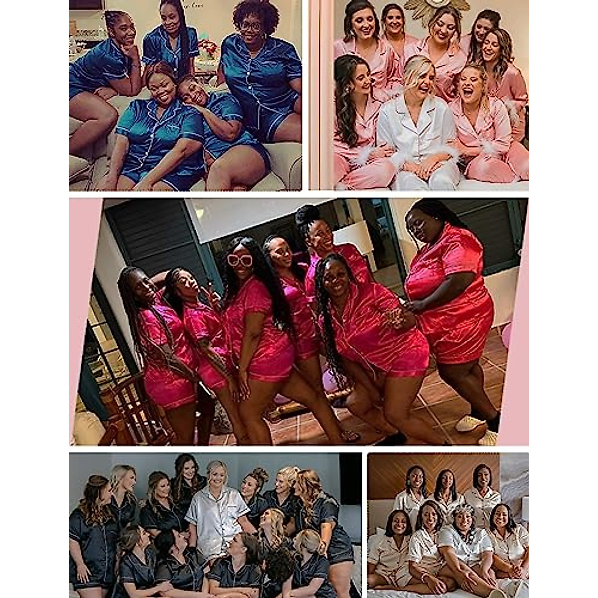 SWOMOG Plus Size Satin Pajama Set for Women Silk Satin Pj Set Short Sleeve Button Down Loungewear 2 Pcs Soft Lace Trim Nightwear Rose Red