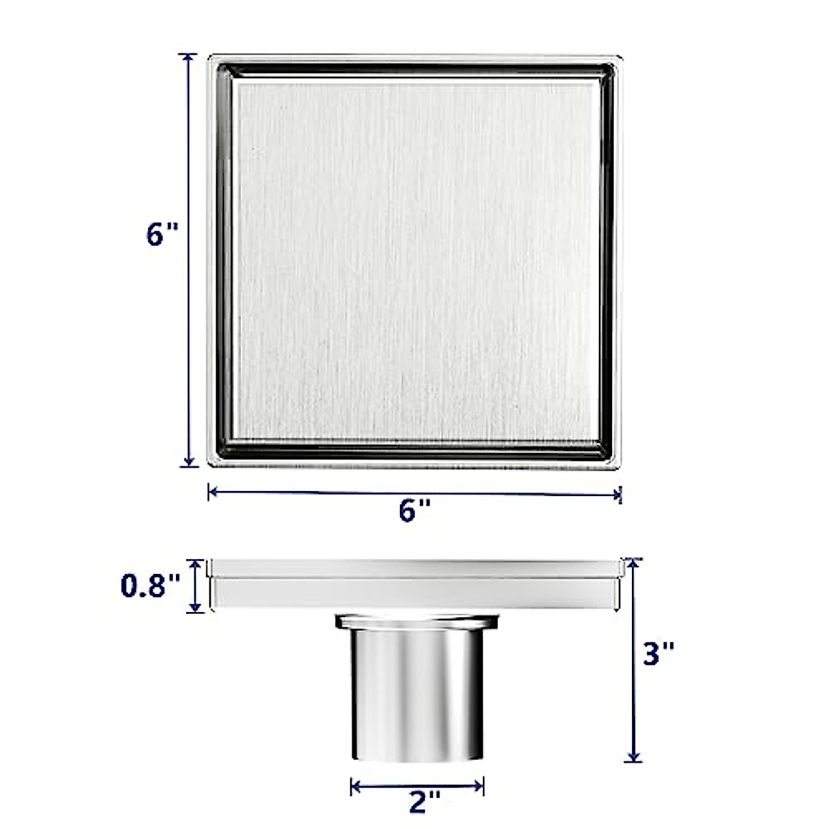 Neodrain 6-Inch Square Shower Drain with Removable Tile Insert Grate,Brushed 304 Stainless Steel, with Watermark&CUPC Certified, Includes Hair Strainer