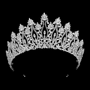 QXMYOO Luxury Wedding Tiaras for Bride Cubic Zirconia Big Tall Crown Quinceanera Crystal Headband for Women CZ Pageant Birthday Prom Party Headpiece Bridal Hair Accessories Silver (Silver)