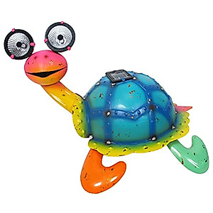 Metal Turtle Garden Statue with Solar Eyes Multicolored Hand Painted -Continental Art Center