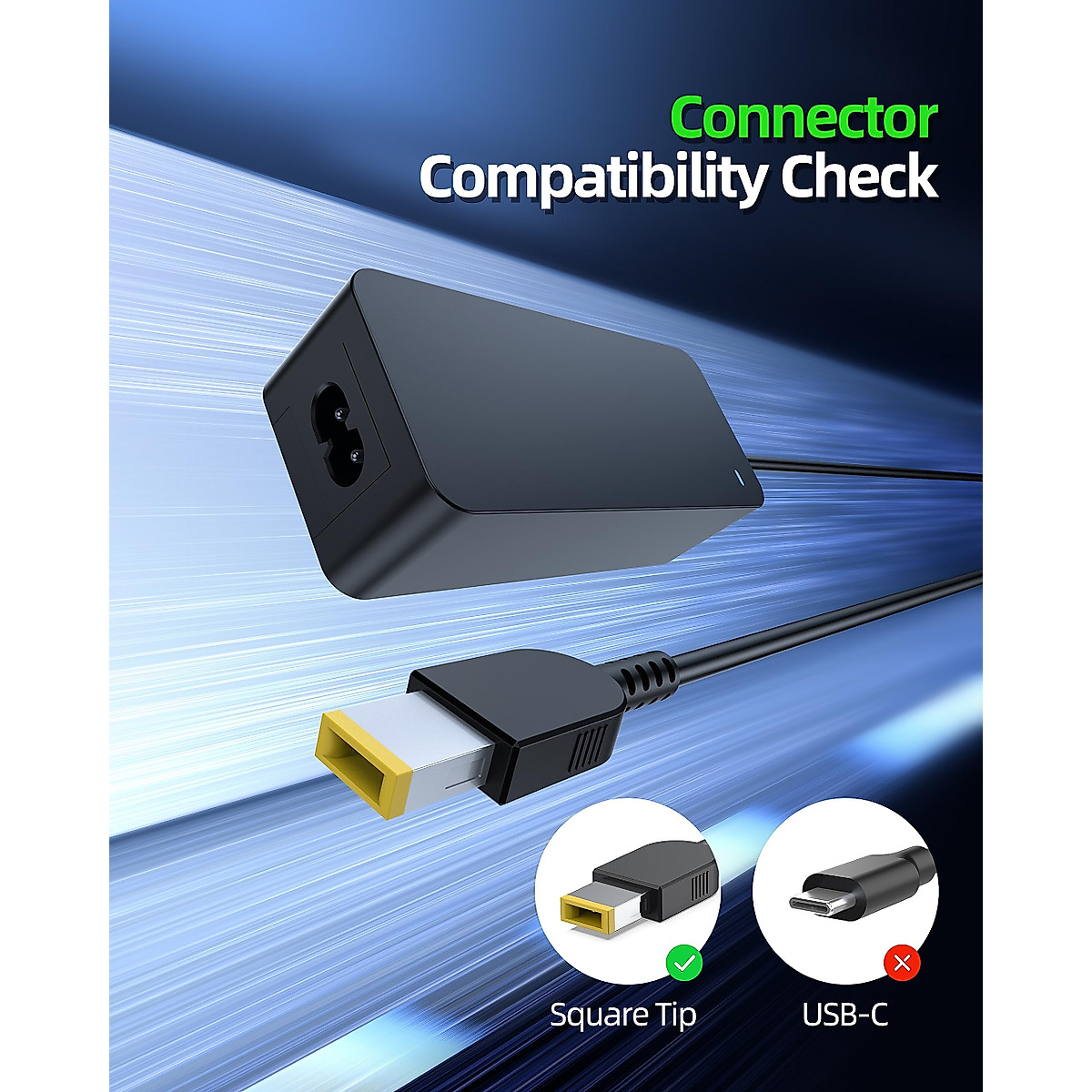 Charger Replacement for Lenovo ADLX45NCC2A ADLX45NDC3A ADLX45DLC3A ADLX45DLC2A ADLX65SDC2A ADLX45NLC3A ADLX65NDC2A ADLX65NCC2A ADLX45NLC2A Model Laptop, (Safety Certified by UL), Square Tip, 65W, 45W