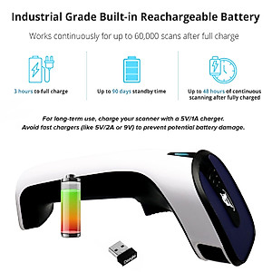ScanAvenger Portable Wireless Bluetooth Barcode Scanner: 3-in-1 Hand Scanners - Cordless, Rechargeable 1D and 2D Scan Gun for Inventory Management - Wireless, Handheld, USB Bar Code/QR Code Reader