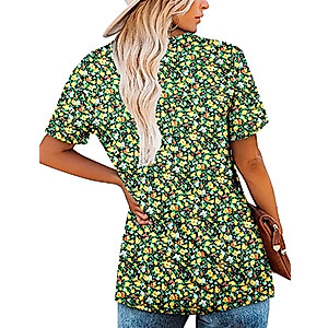ROSELINLIN Womens Green Tunic Tops Summer Dressy Casual Short Sleeve Blouse Floral Shirts Plus Size 3XL